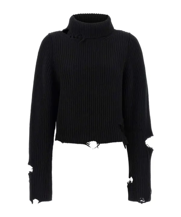 HAIKURE Lover Distressed Cropped Knitted Sweater - Black