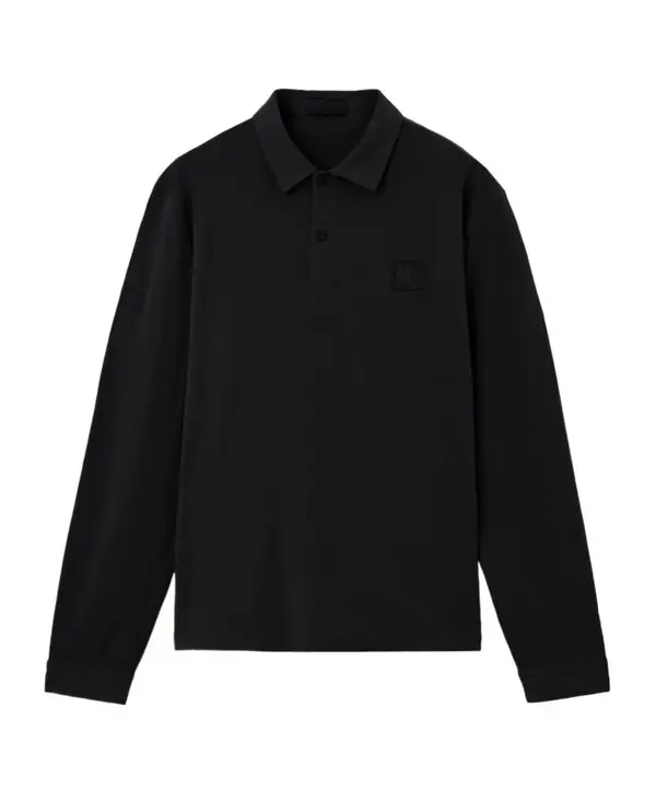 Stone Island Slim-fit Long-sleeve Polo With Tonal Compass Patch - Black