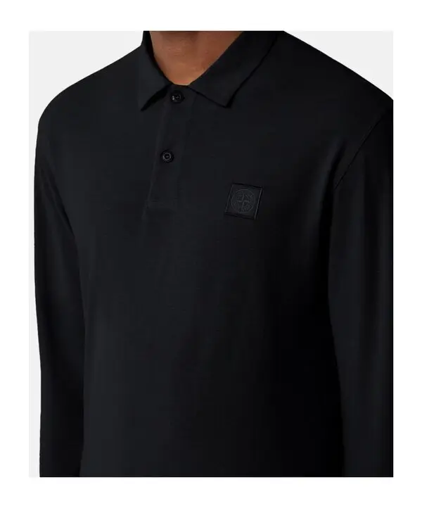 Stone Island Slim-fit Long-sleeve Polo With Tonal Compass Patch