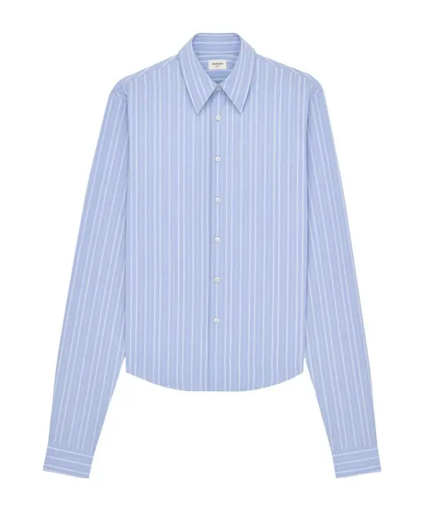 Saint Laurent Shirt In Striped Cotton Poplin - Chalk Blue