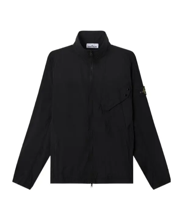 Stone Island Comfort-fit Zip-up Overshirt With Chest Pocket - Black