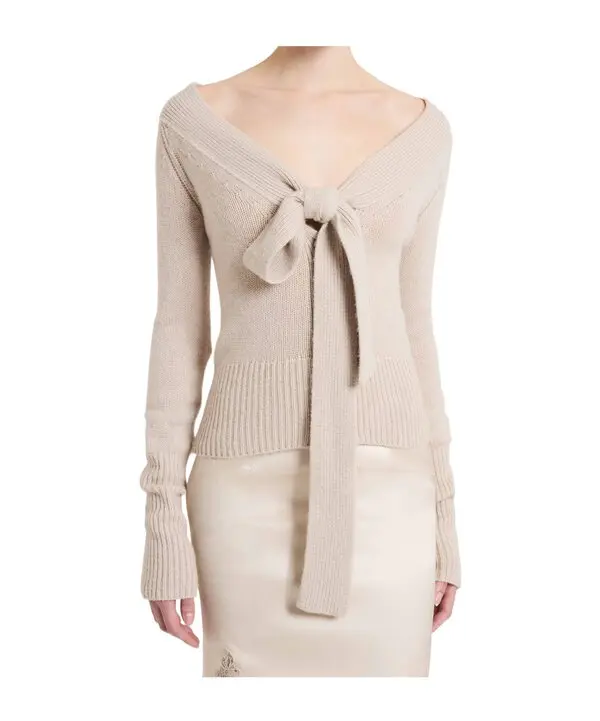 Ermanno Scervino Pure Cashmere Cardigan With Front Bow Detail