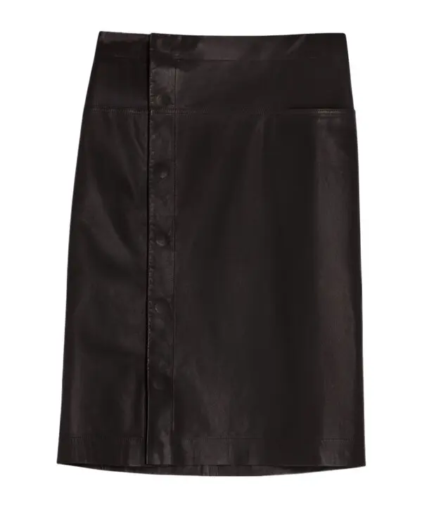 LEMAIRE Leather Wrapover Midi Skirt - Black