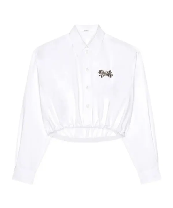 Givenchy Cropped Shirt In Poplin With Embroidered Bow - White
