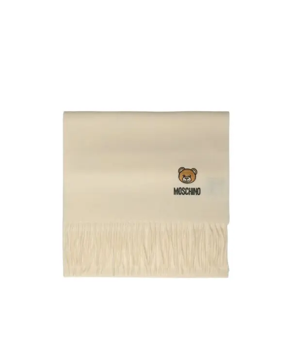 Moschino Teddy Logo Fringed Scarf - Nude