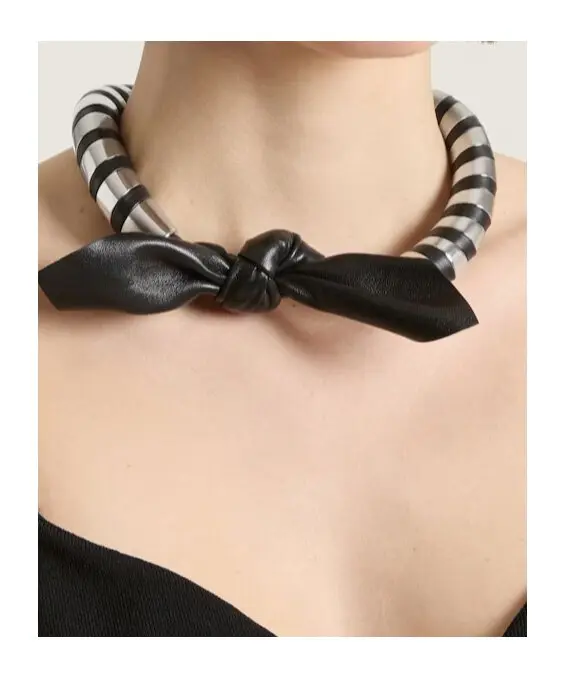 Givenchy Chain Bow Torque Necklace In Metal And Leather