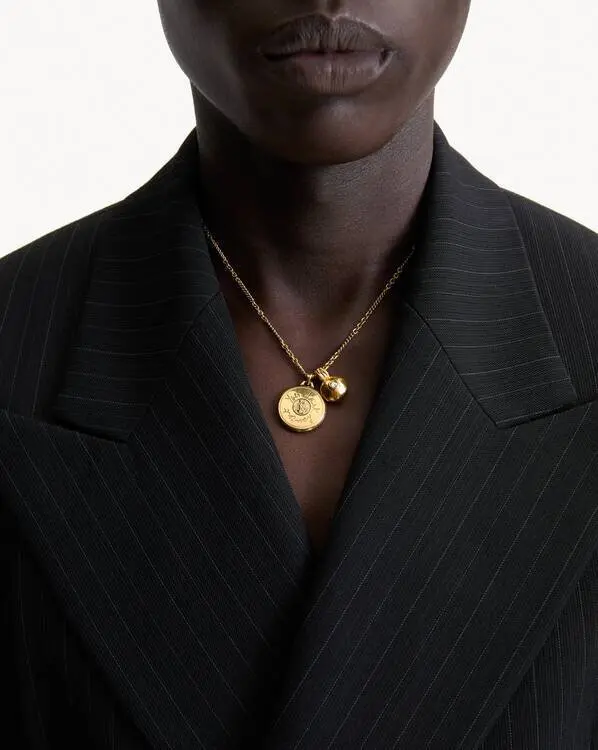 Saint Laurent Le Cassandre Metal Necklace With Logo Plaque