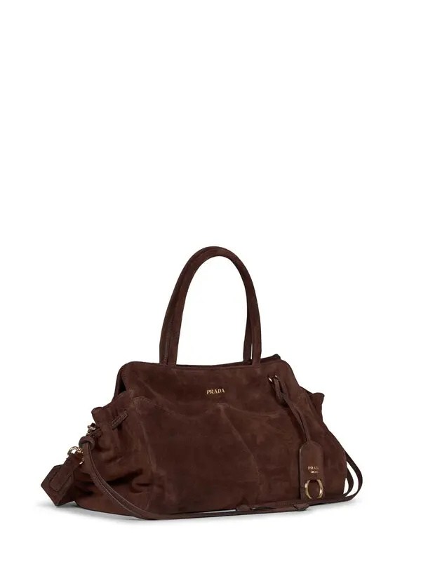 Prada Large Suede Shoulder Bag With Gold Tone Hardware