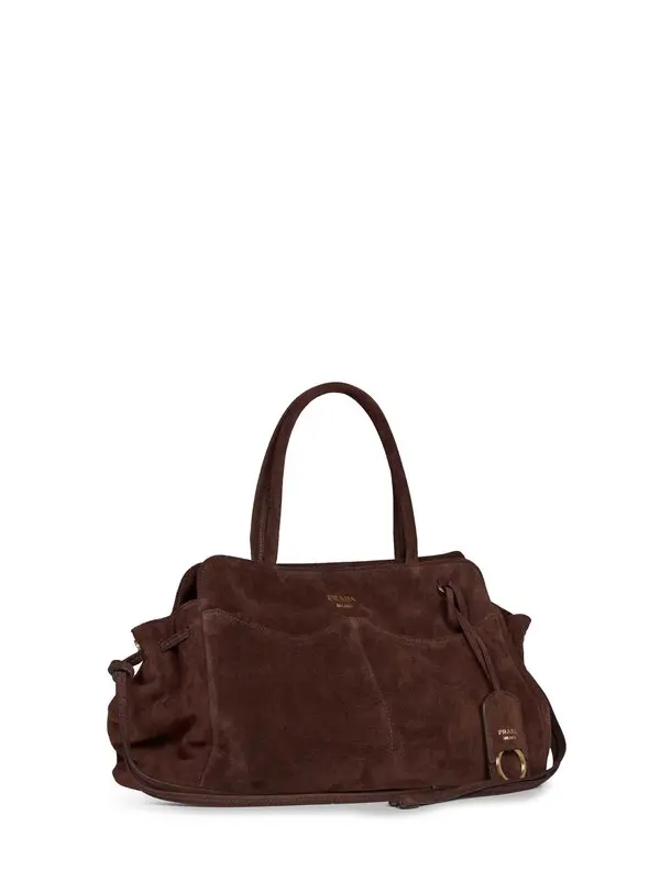 Prada Large Suede Shoulder Bag With Gold Tone Hardware