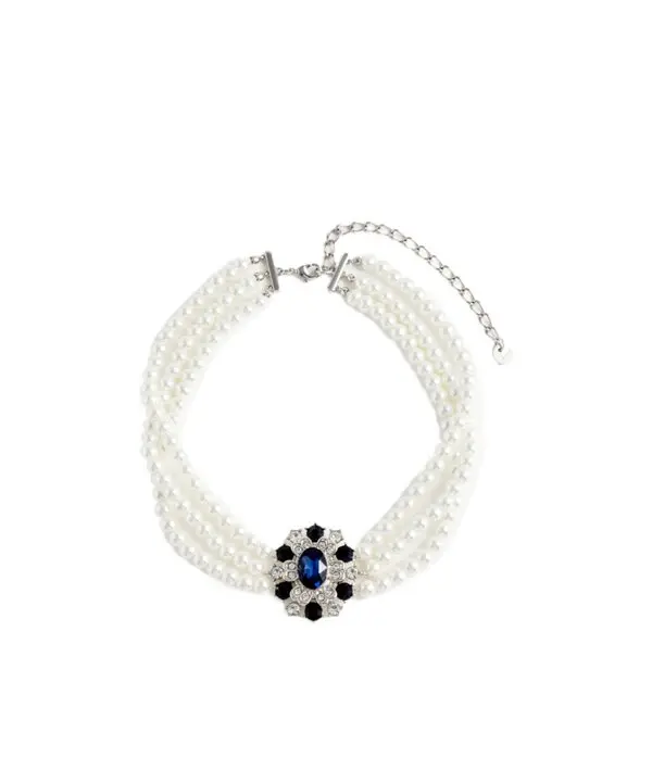 SELF-PORTRAIT Double-stranded Pearl And Crystal Choker - White