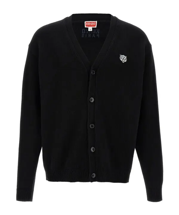 Kenzo Happy Tiger Patch Knit Cardigan - Black