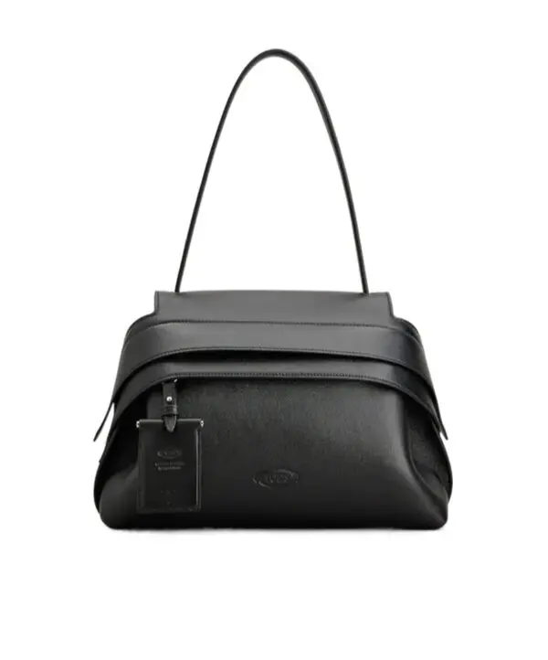 TOD'S Wave Logo Embossed Shoulder Bag - Black