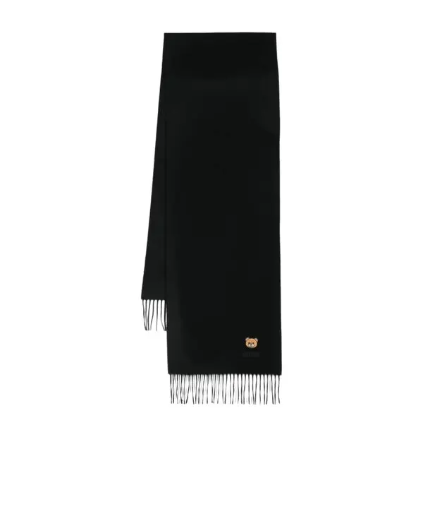 Moschino Teddy Logo Fringed Scarf - Black