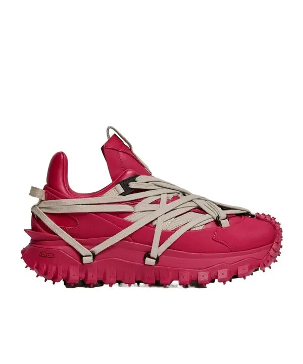 Moncler Rick Owens Trailgrip Megalace Leather Sneakers - Berry Red