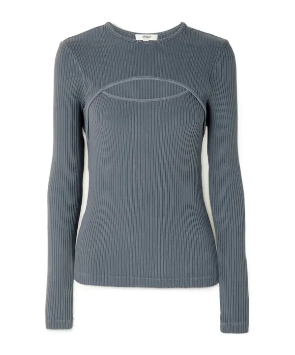 AGOLDE Cutout Ribbed Cotton Top - Gray