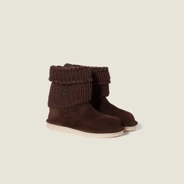 Miu Miu Suede And Knit Ankle Boots