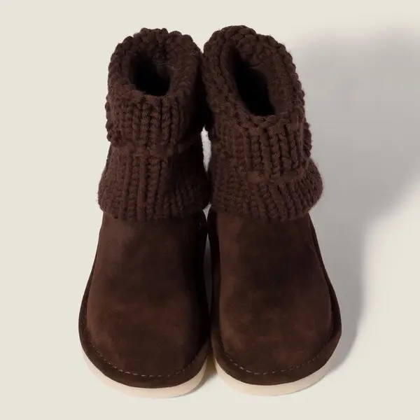 Miu Miu Suede And Knit Ankle Boots