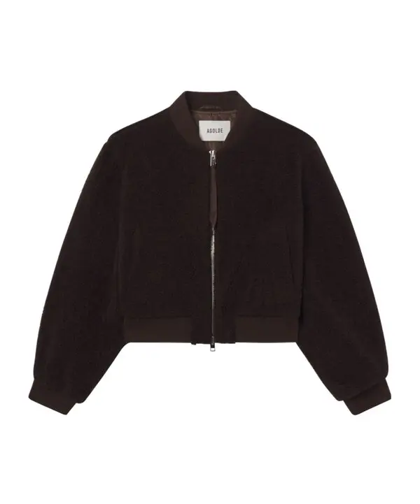 AGOLDE Long Sleeve Bomber Jacket With Ribbed Trims - Brown