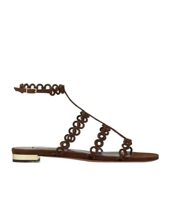 AQUAZZURA Infinity Chain Flat Sandals - Brown