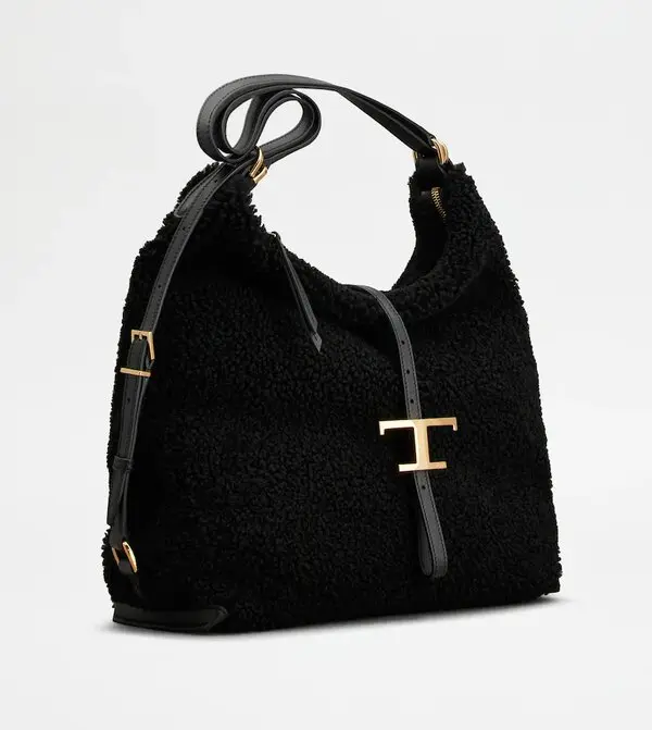 TOD'S T Plaque Shearling Tote Bag