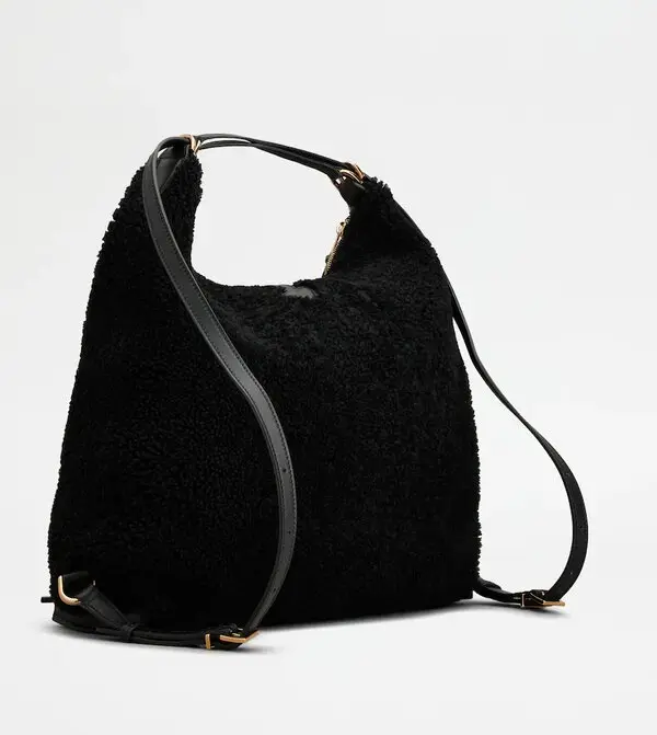 TOD'S T Plaque Shearling Tote Bag