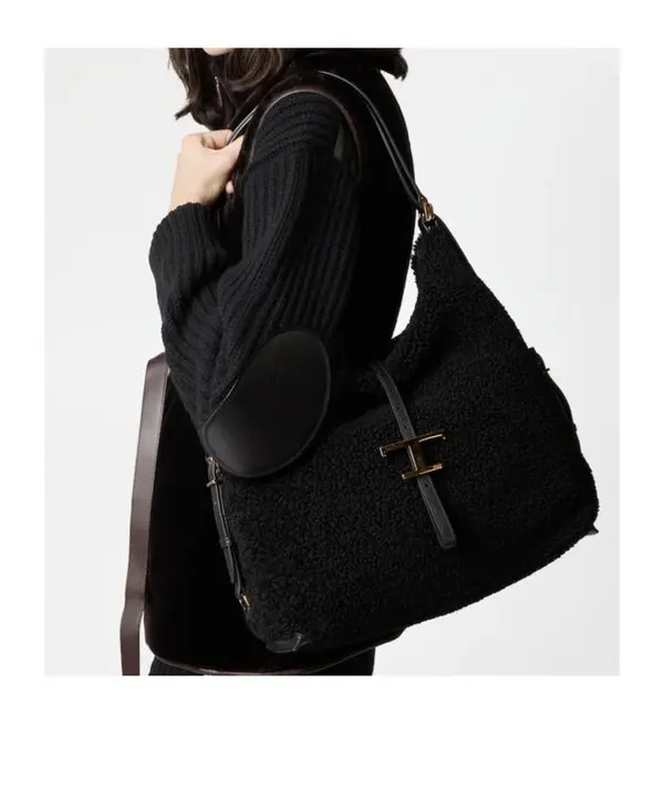 TOD'S T Plaque Shearling Tote Bag