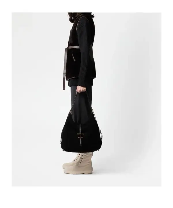 TOD'S T Plaque Shearling Tote Bag