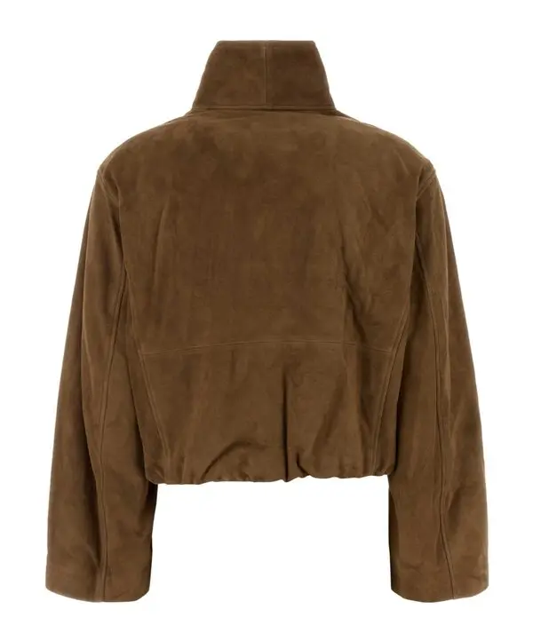 Nour Hammour Long Sleeve Suede Stand Collar Zip Up Jacket