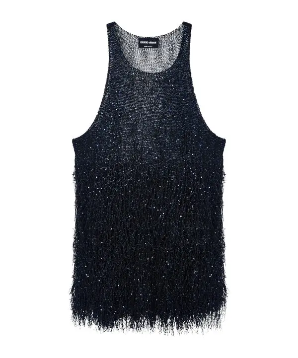 Giorgio Armani Sleeveless Fringed Knit Top - No