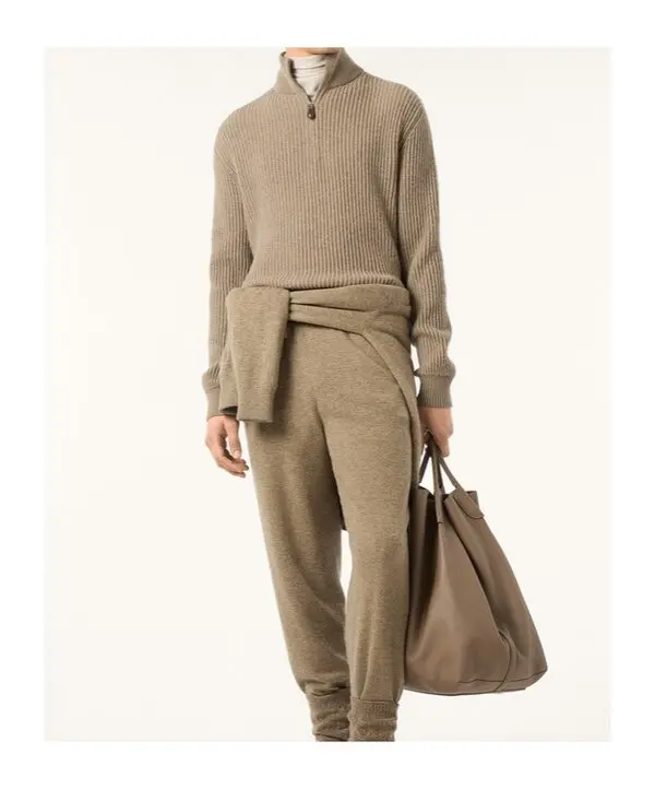 Loro Piana Ribbed Knit Pullover With Zip Neck - Beige