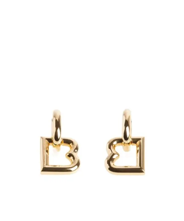 Balenciaga B Hoop Earrings In Shiny Gold