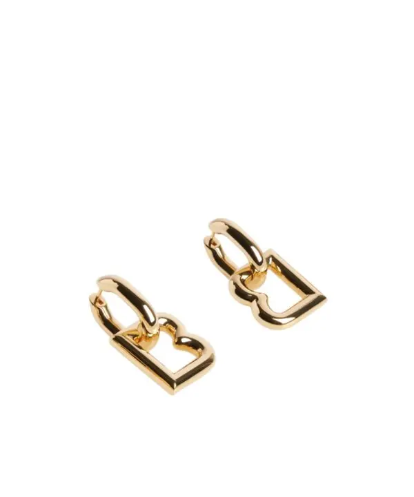 Balenciaga B Hoop Earrings In Shiny Gold