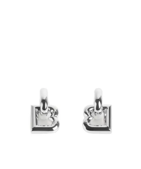 Balenciaga B Xs Hoop Earrings In Shiny Silver