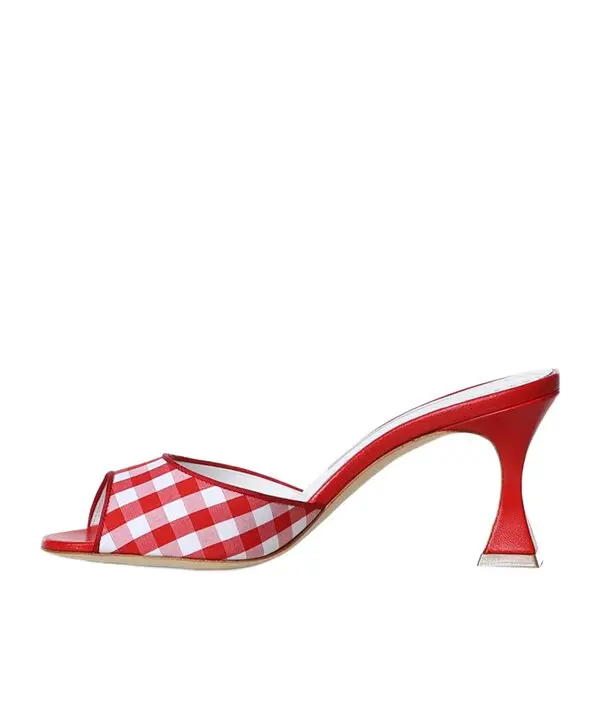 Manolo Blahnik Gingham Mule Heeled Sandals