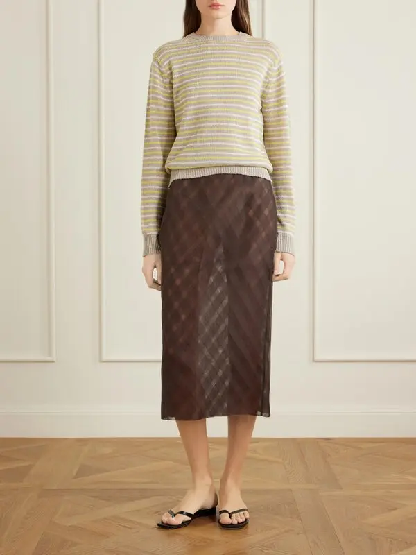 Auralee Lightweight Striped Crew Neck Knit Top