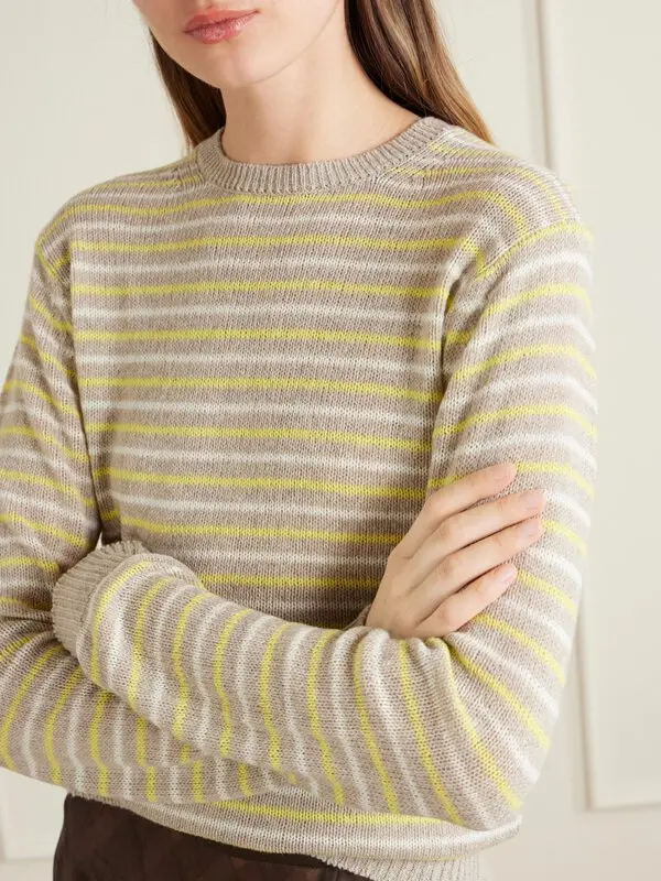 Auralee Lightweight Striped Crew Neck Knit Top