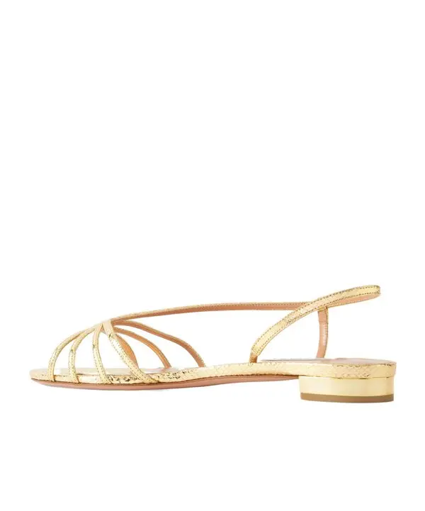 AQUAZZURA Snake-effect Metallic Leather Slingback Sandals