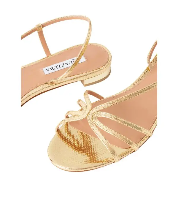 AQUAZZURA Snake-effect Metallic Leather Slingback Sandals