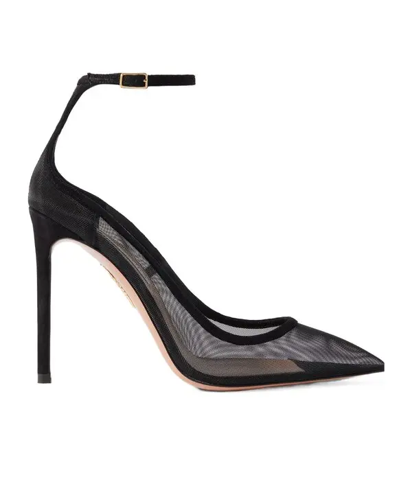 AQUAZZURA Love Affair 105 Suede-trimmed Mesh Pumps - Black