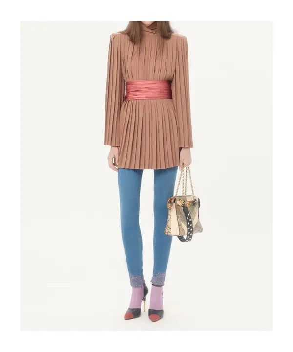 Valentino Garavani High-neck Pleated Tunic Top