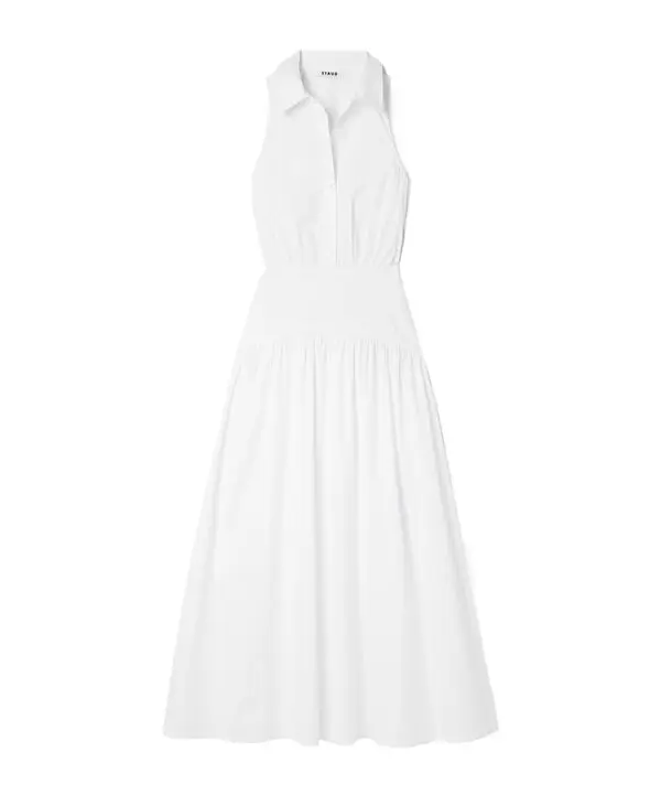 Staud Romy Gathered Cotton-blend Poplin Maxi Dress - White