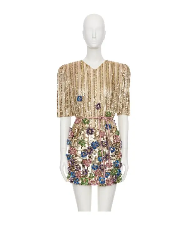 Valentino Garavani Embellished V-neck Mini Dress - Nude