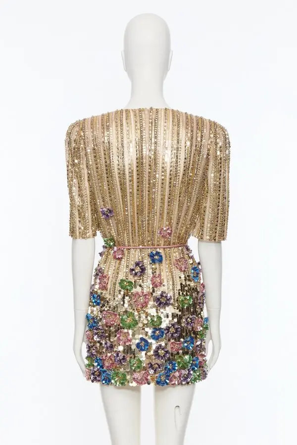 Valentino Garavani Embellished V-neck Mini Dress