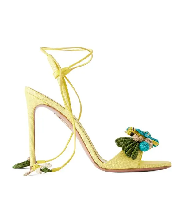AQUAZZURA Birdsong 105 Leather-trimmed Raffia Sandals - Nude
