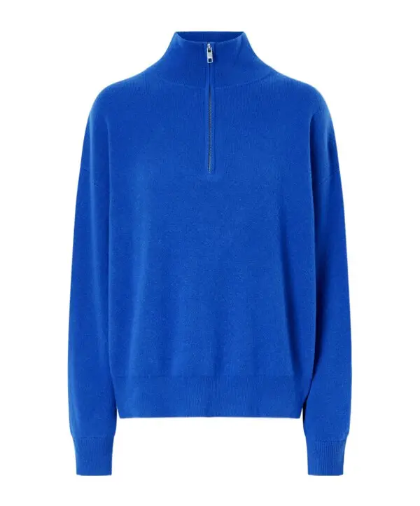 Staud Half-zip Stand-collar Knit Sweater - Blue
