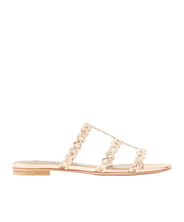 AQUAZZURA Perforated Metallic-leather Flats - Nude