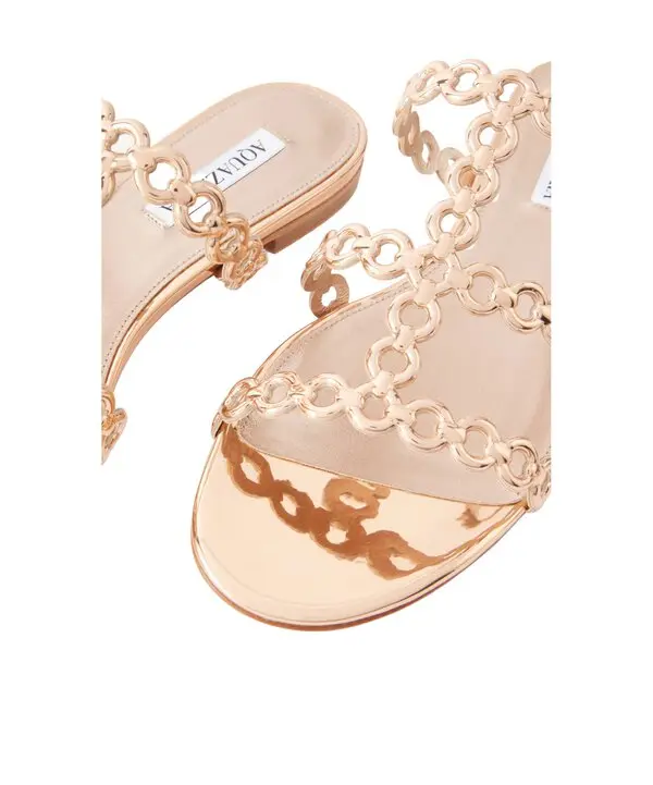 AQUAZZURA Perforated Metallic-leather Flats