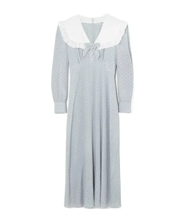 Alessandra Rich Ruffled Polka Dot Midi Dress - Gray