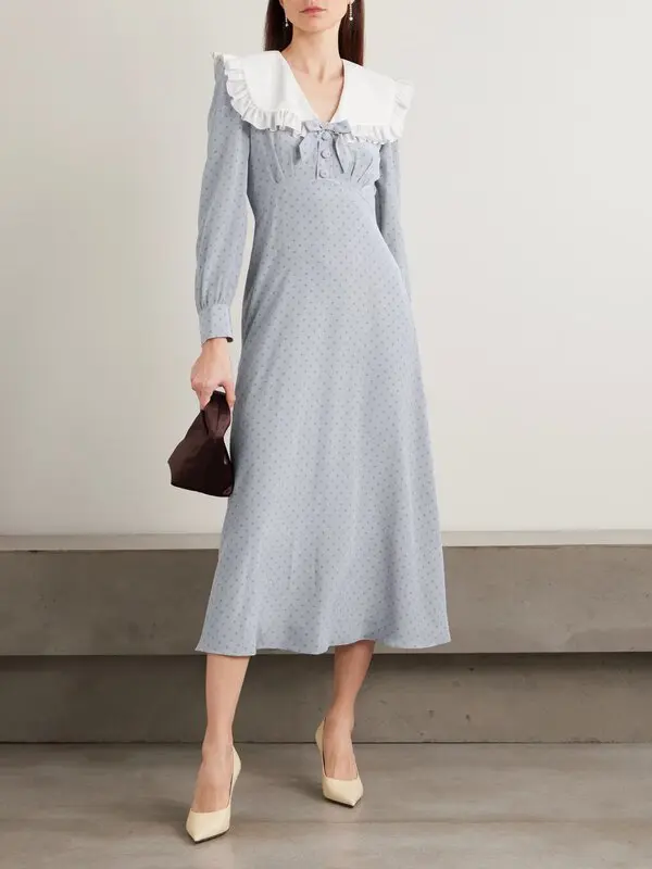 Alessandra Rich Ruffled Polka Dot Midi Dress