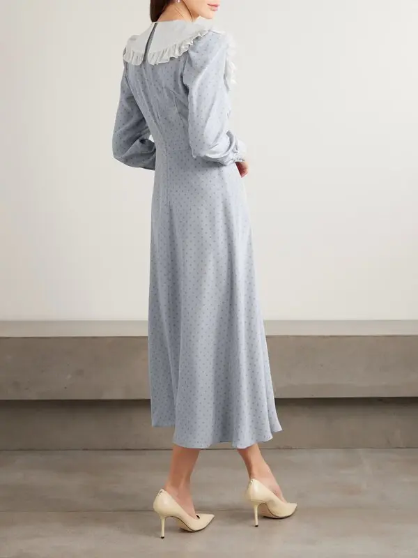 Alessandra Rich Ruffled Polka Dot Midi Dress